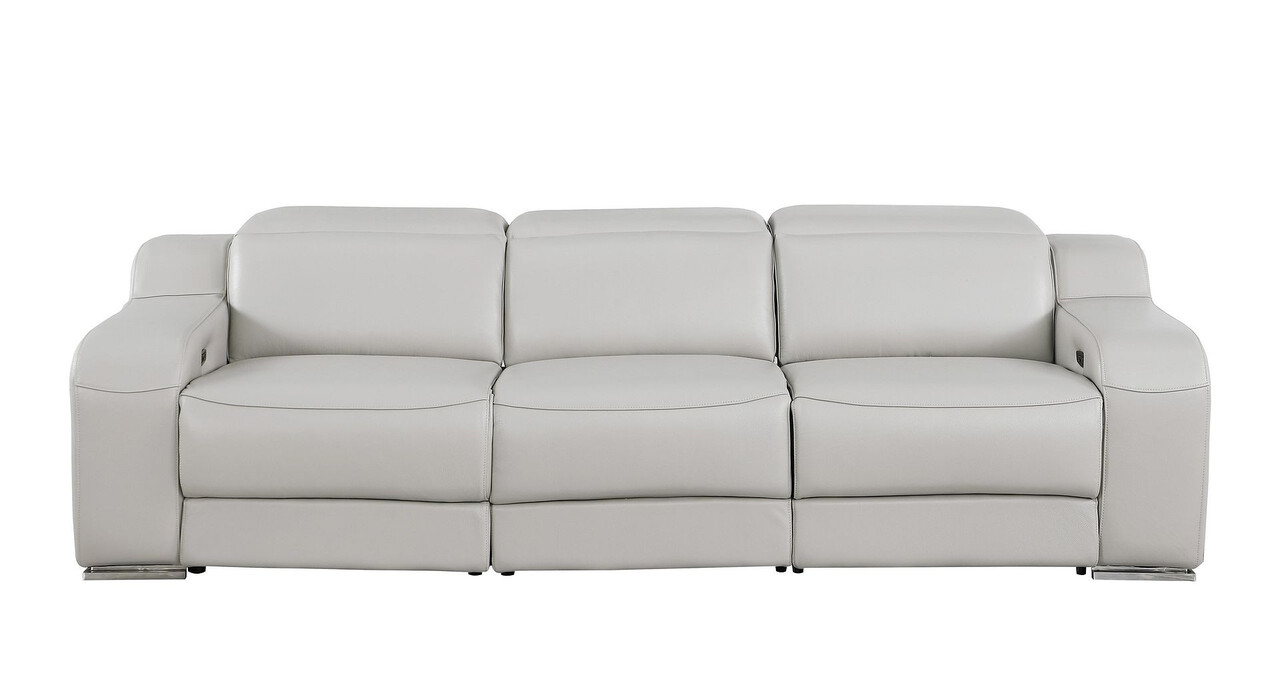 103 Inch Italian Leather Reclining USB Sofa In Light Gray by Homeroots ...