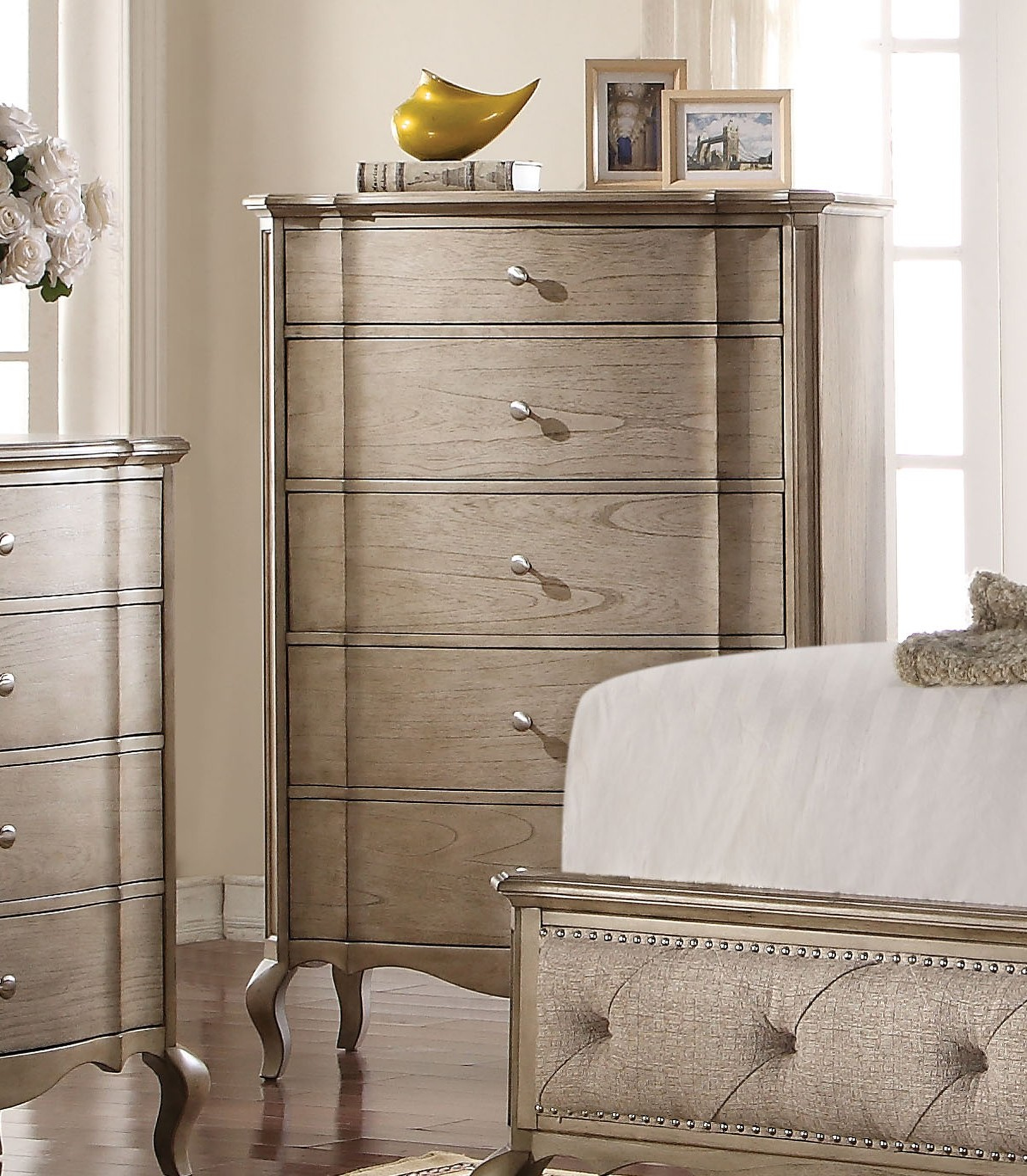 Acme Chelmsford 5-Drawer Chest in Antique Taupe | 1StopBedrooms