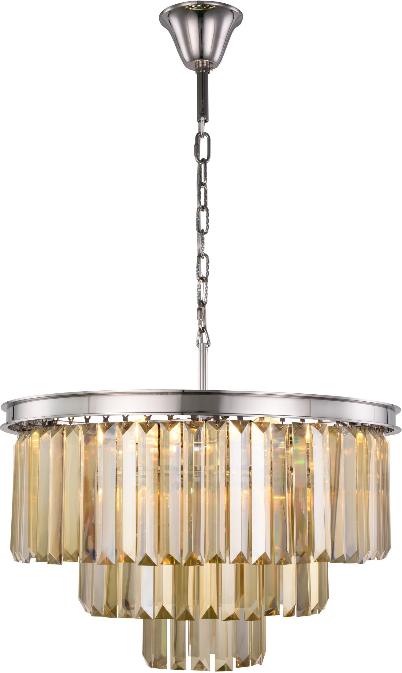 Sydney 26" Polished nickel 9 Light Chandelier With Golden Royal Cut ...