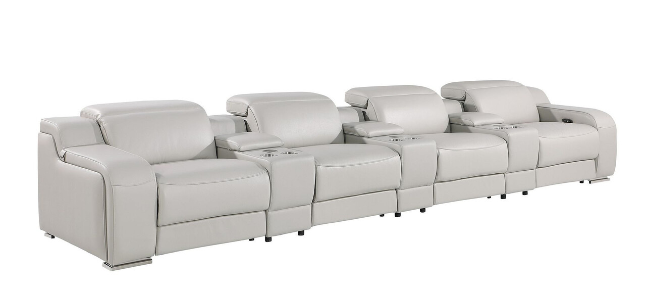 169 Inch Italian Leather Reclining USB Sofa In Light Gray by Homeroots ...