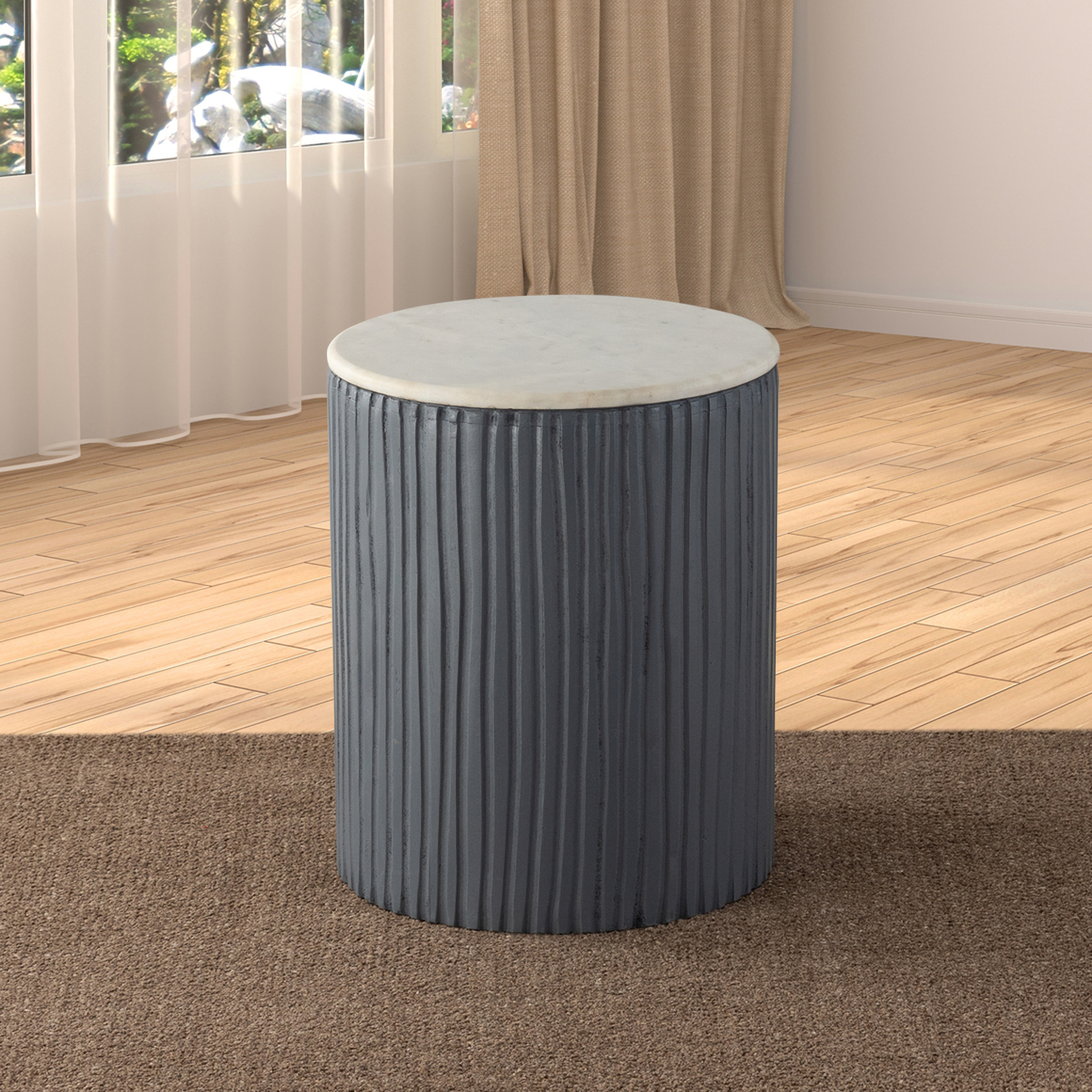 18 Inch Marble Top Solid Wood Round End Table - Gray by Albany Living ...