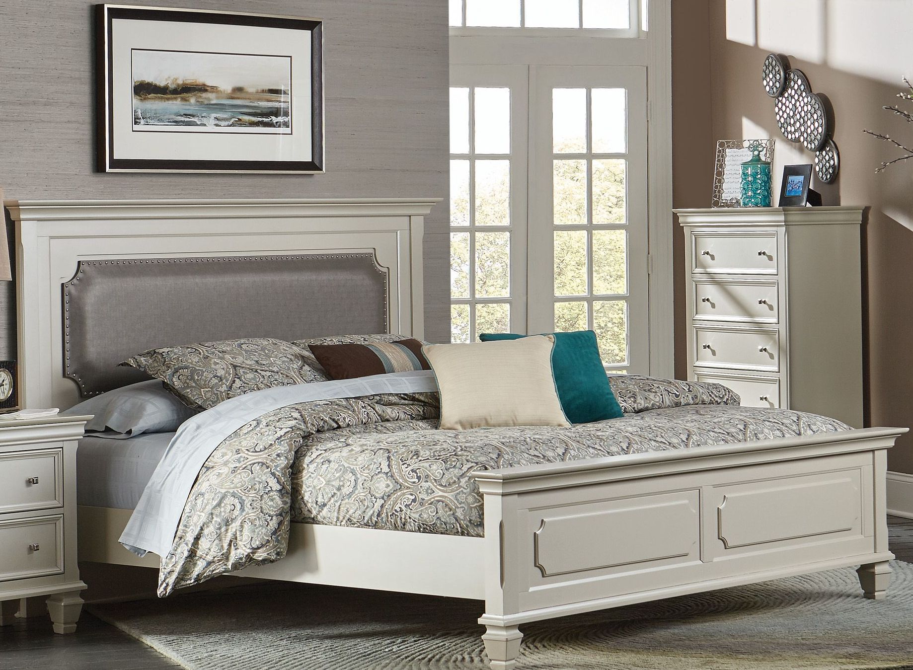 Odette Gold Queen Upholstered Panel Bed by Homelegance | 1StopBedrooms