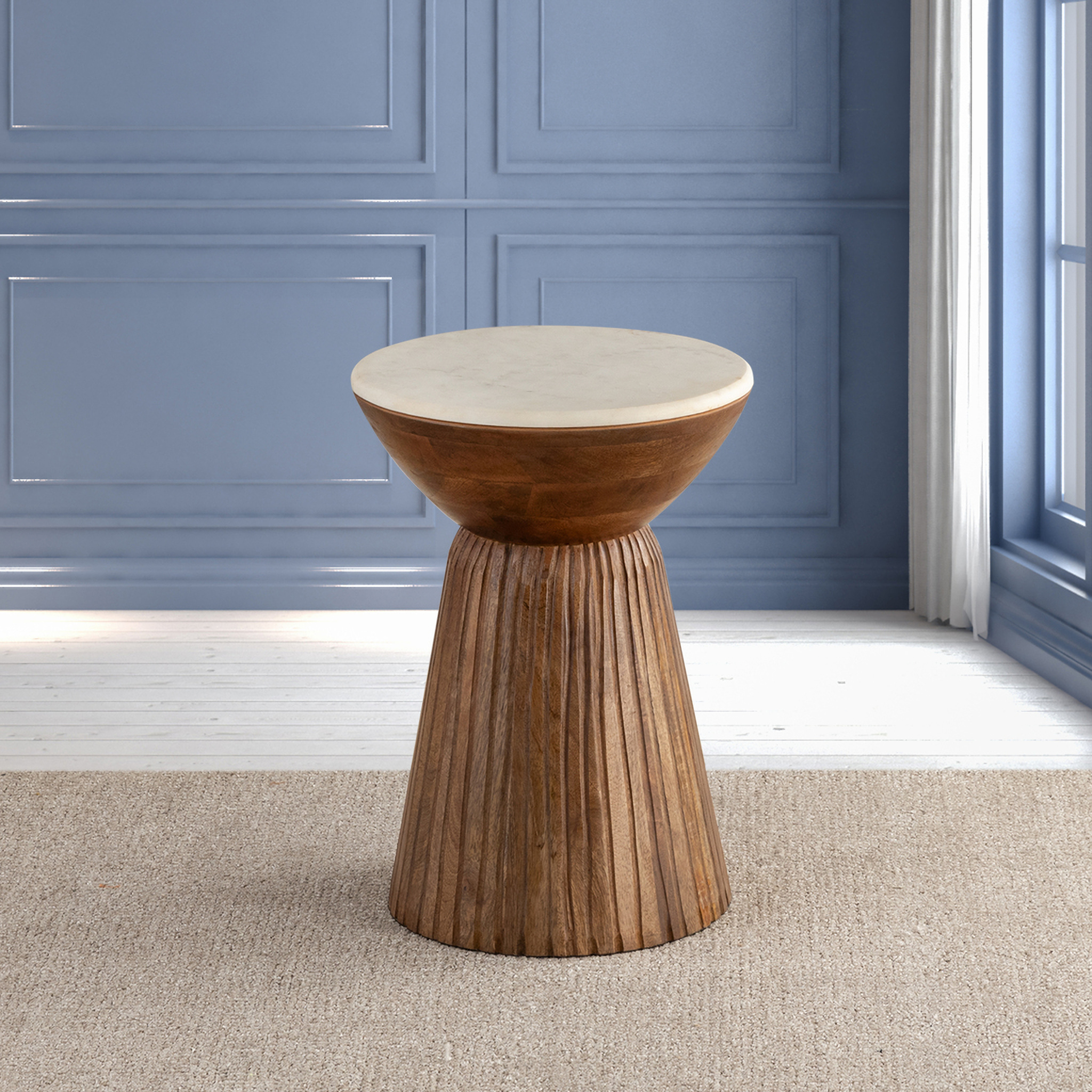 Albany Living 20 Marble Top Solid Wood Round End Table Brown