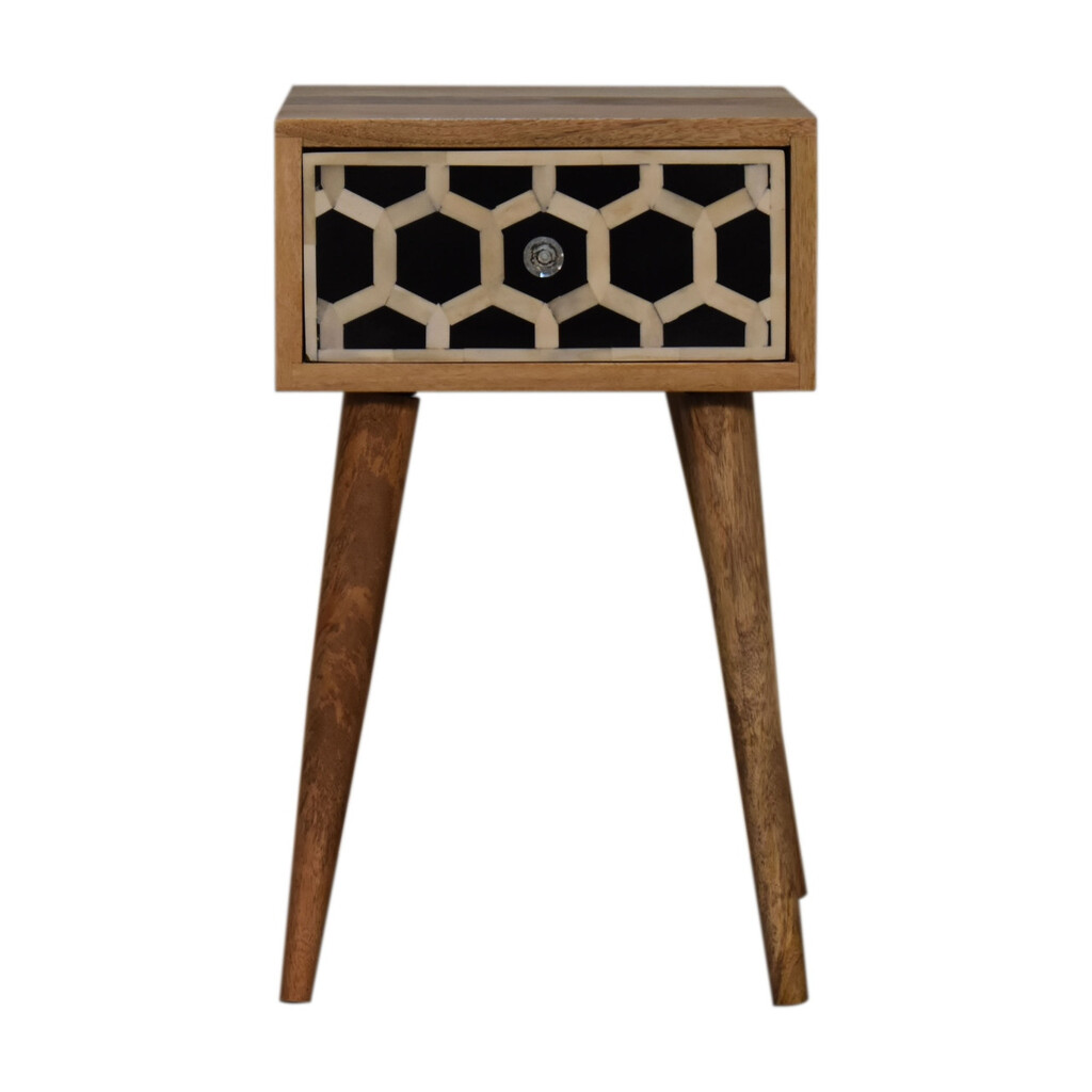 20 Inch Solid Wood Geometric Bone Inlay One Drawer Nightstand In Black ...