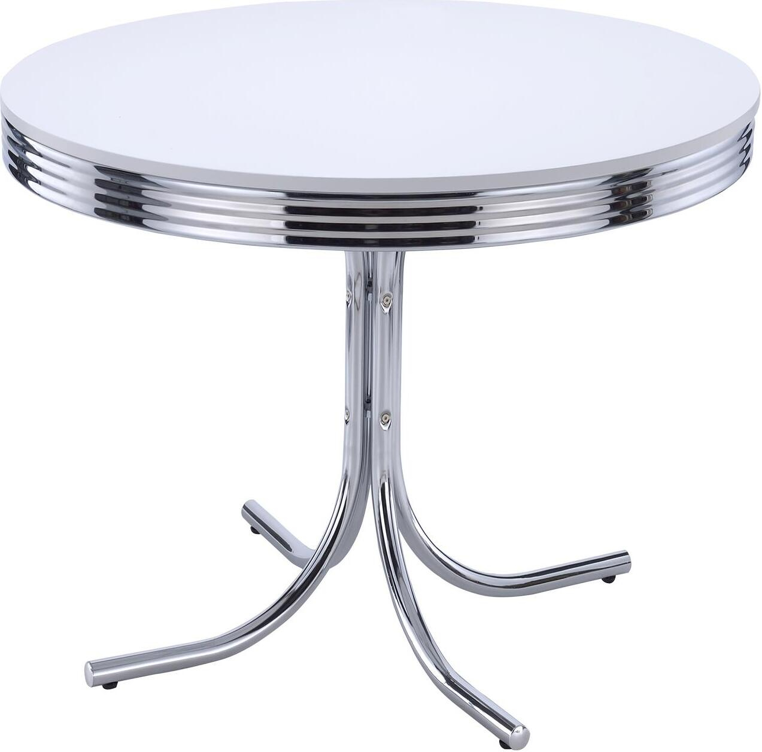 Retro Round Dining Table Glossy White and Chrome by Coaster | 1StopBedrooms
