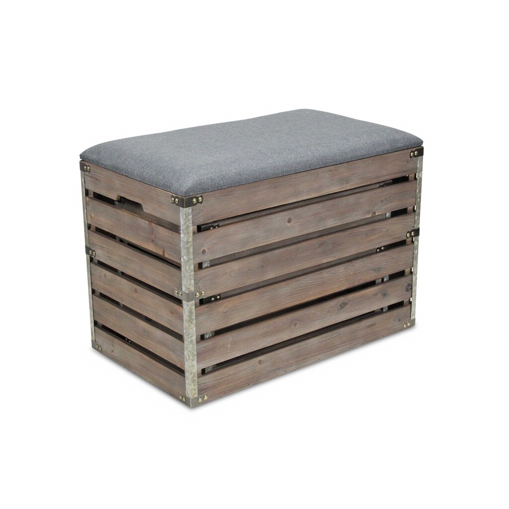 24 Inch Linen Upholstered Storage Bench with Flip Top In Brown and Gray ...