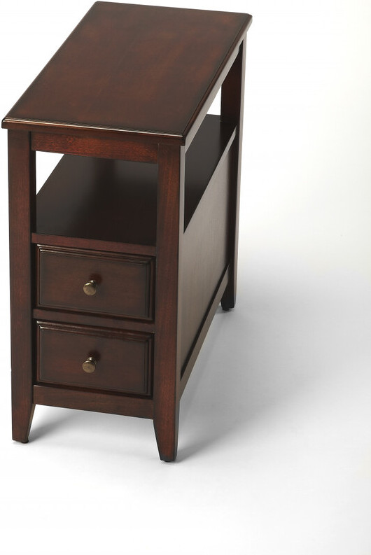 24 Inch Manufactured Wood End Table with Two Drawers and Shelf In Dark ...