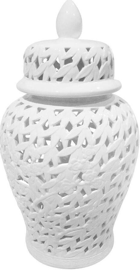 24 Inch Pierced White Temple Jar by Sagebrook Home | 1StopBedrooms