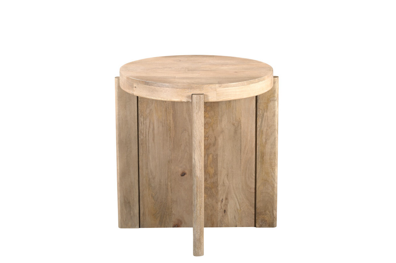 24 Inch Solid Wood Round Cross Leg End Table In Natural by Homeroots ...
