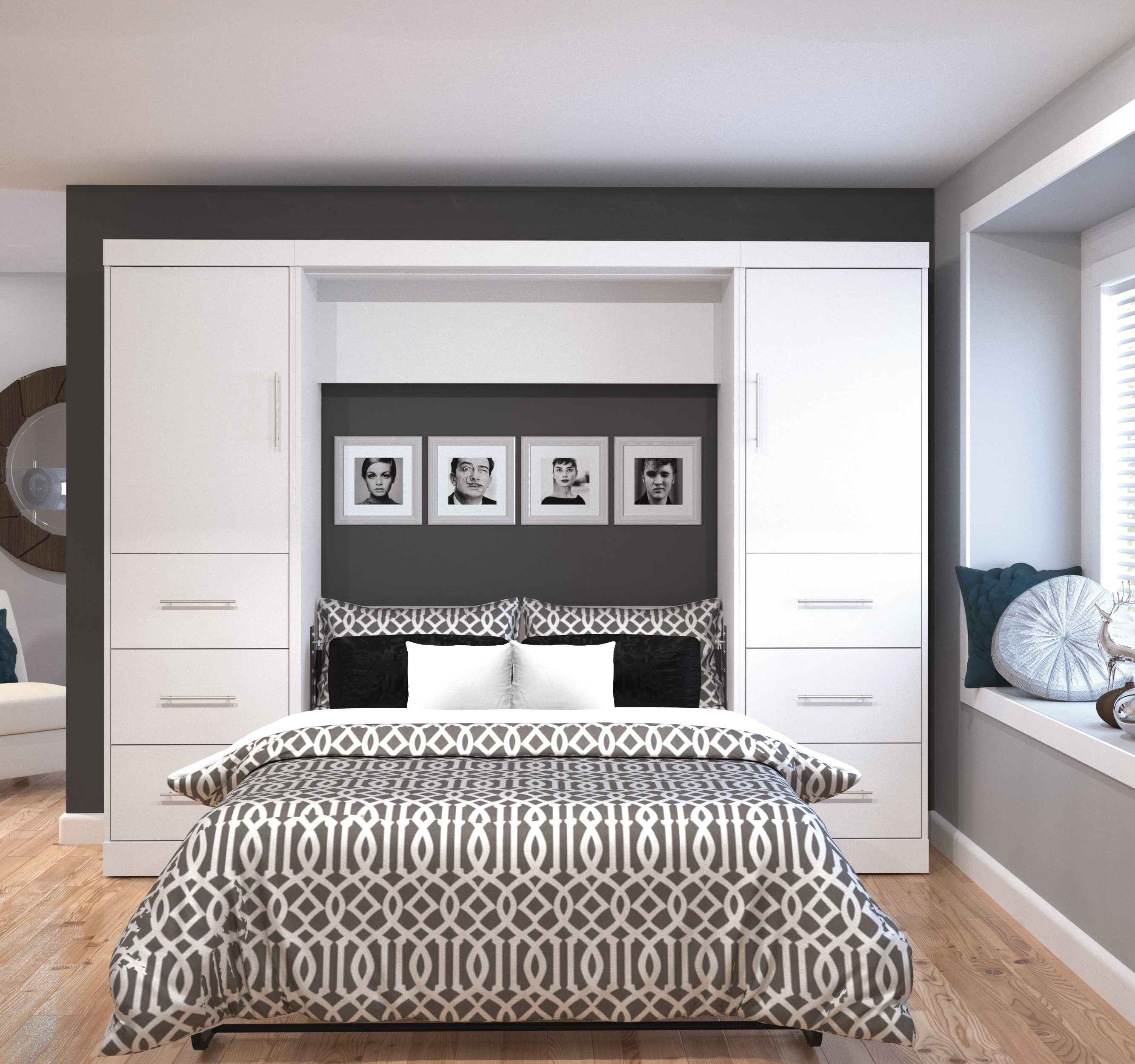 Nebula White 109" Full Wall Storage Bed by Bestar | 1StopBedrooms