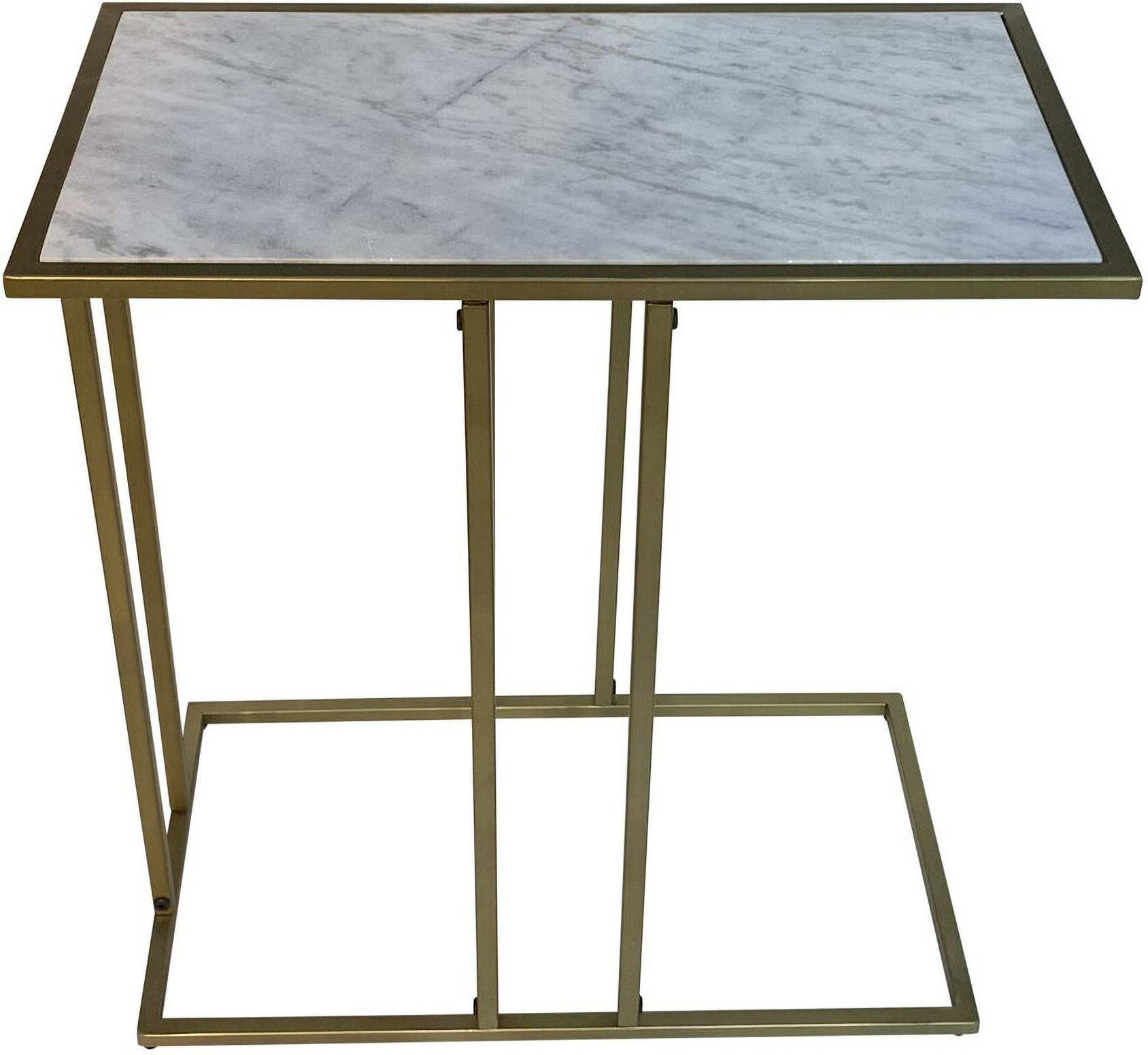 26 Inch Marble and Iron Frame End Table In Antique Gold and White by ...