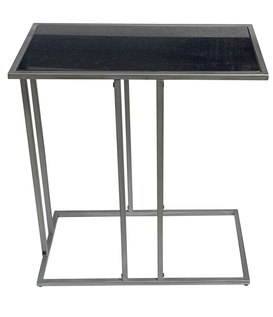 26 Inch Marble and Iron Frame End Table In Black and Gunmetal by ...
