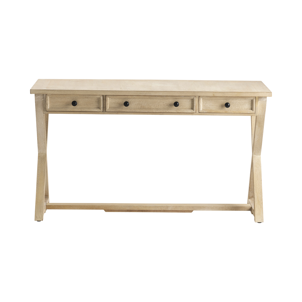 3 Drawer Acacia Writing Desk In Tan by Crestview Collection | 1StopBedrooms