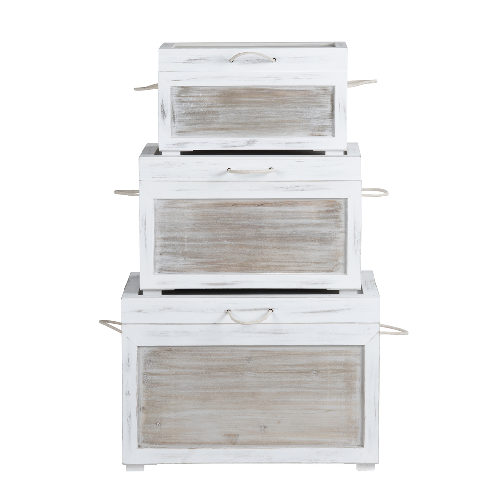 3 Piece Storage Trunks In White and Tan by Crestview Collection ...