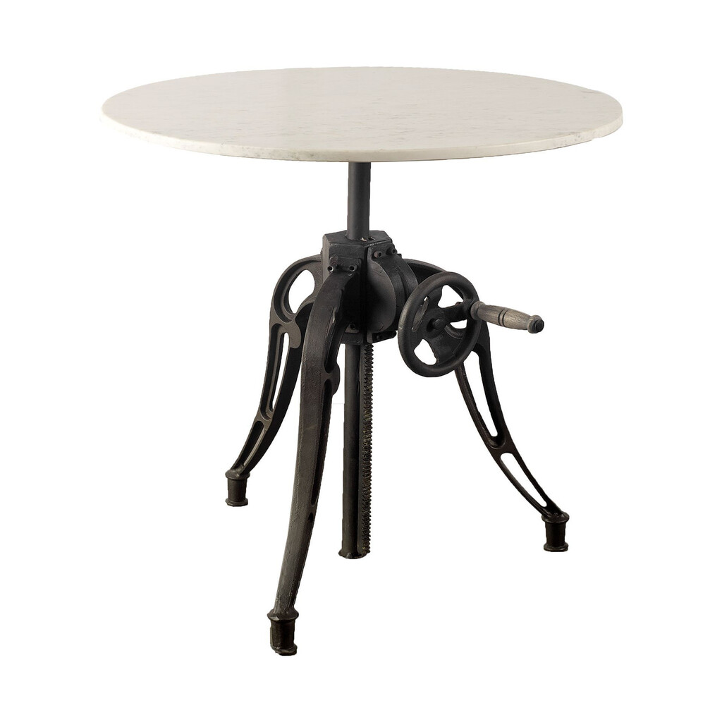 30 Inch Rounded Marble and Metal Three Leg Base Dining Table In White ...