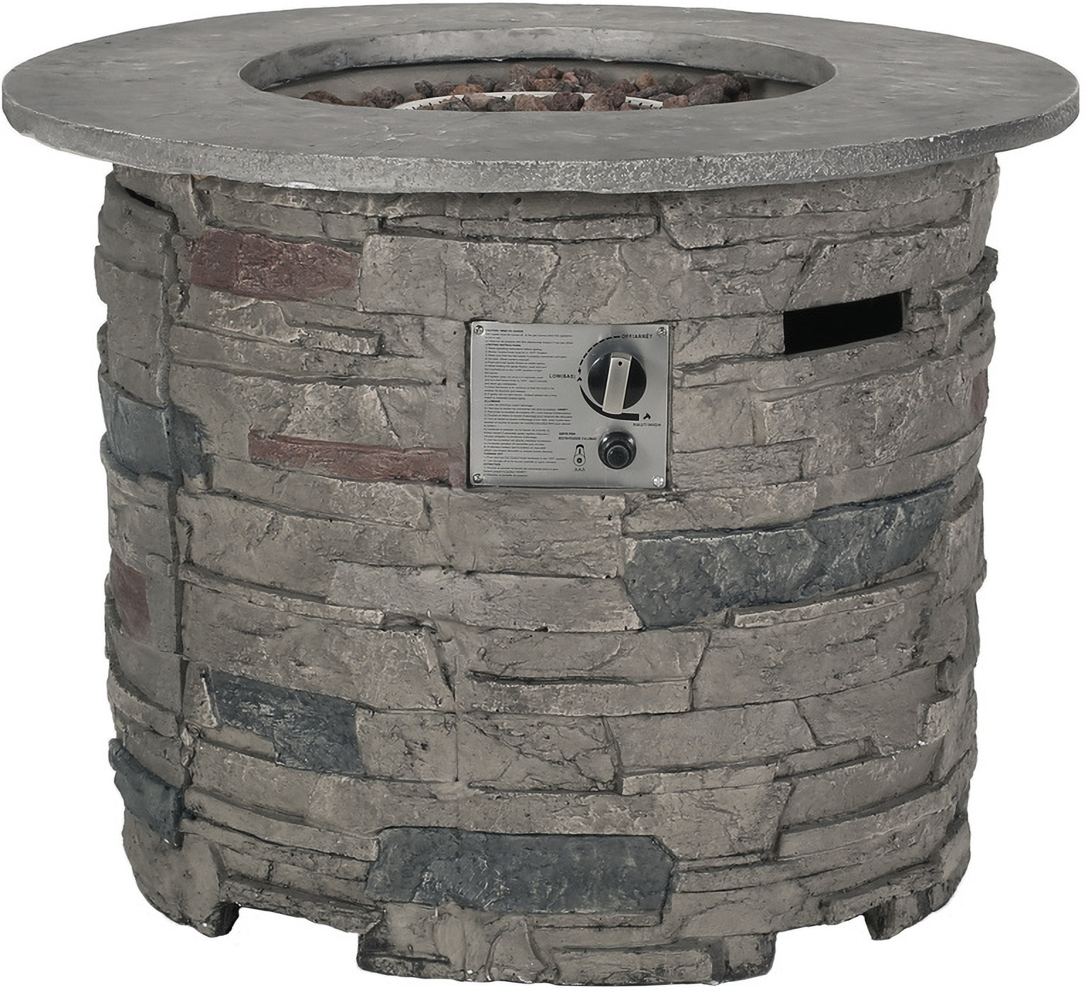 32 Inch 40,000 BTU Stone Circular Fire Pit with Top In Stone Grey by ...