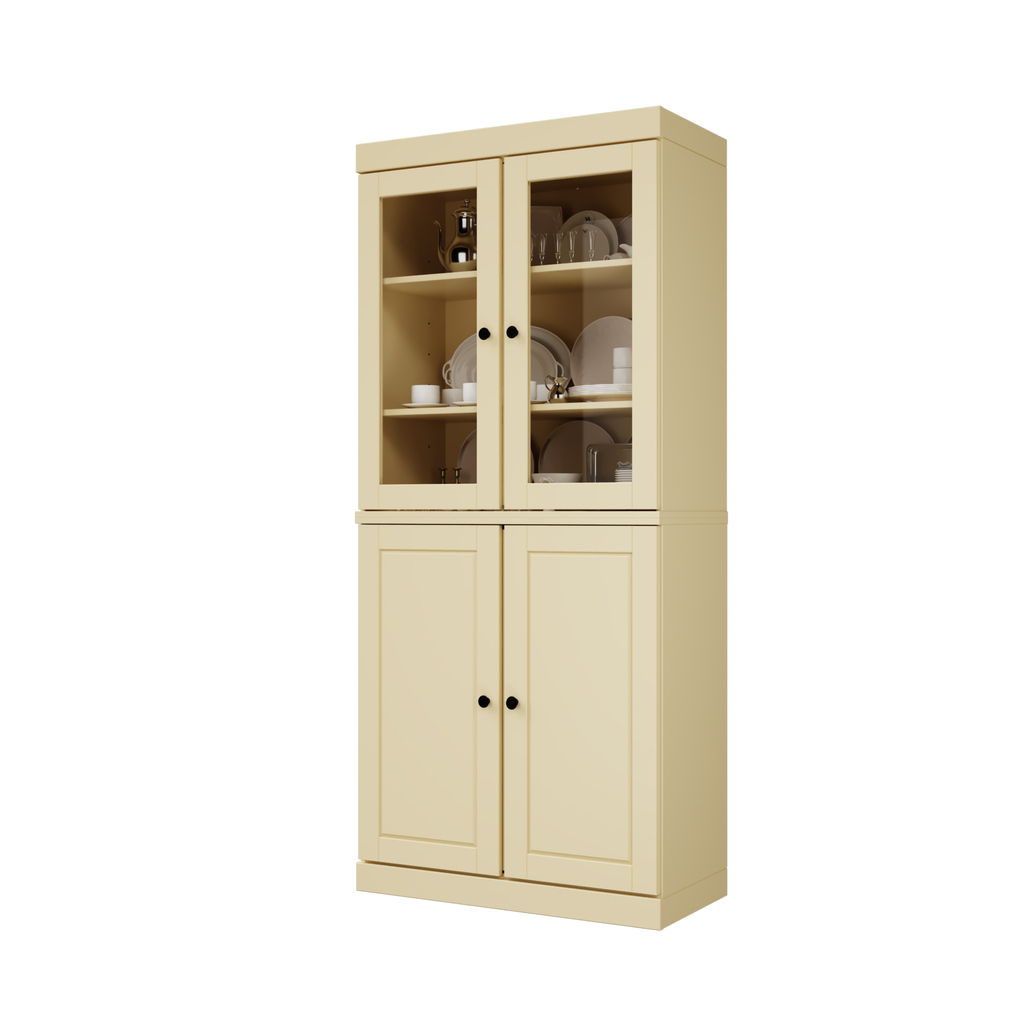 32 Inch Pantry Cabinet with Raised Panel and Clear Glass Doors In ...