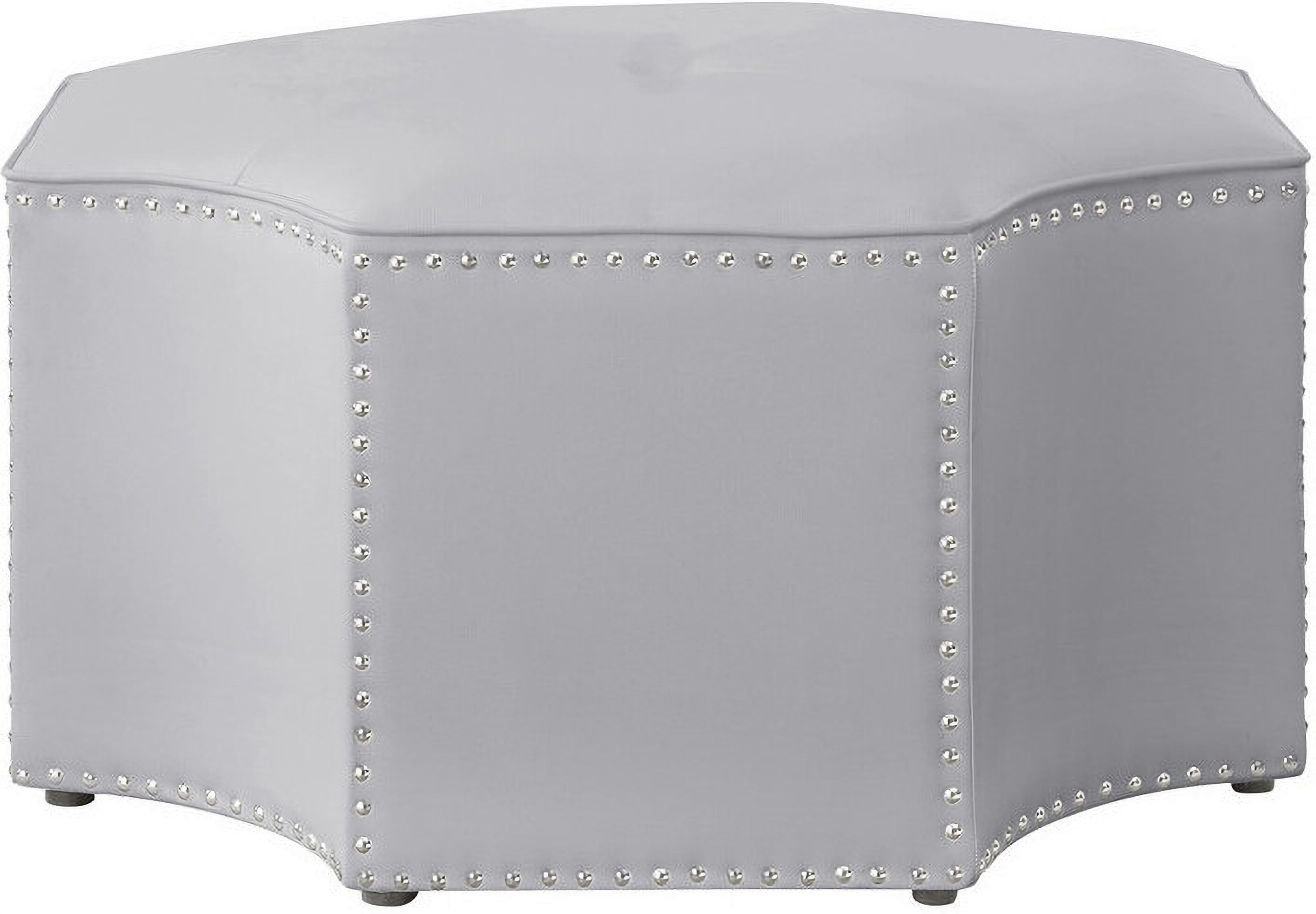 33 Inch Faux Leather Tufted Octagonal Cocktail Ottoman In Silver by ...