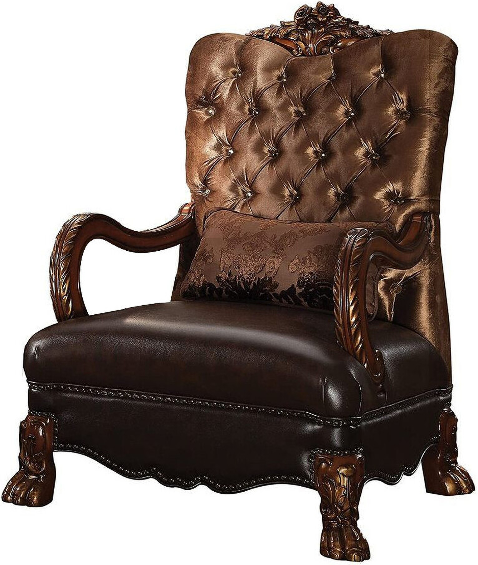 34 Inch Velvet Tufted Arm Chair and Toss Pillow In Golden Brown and ...