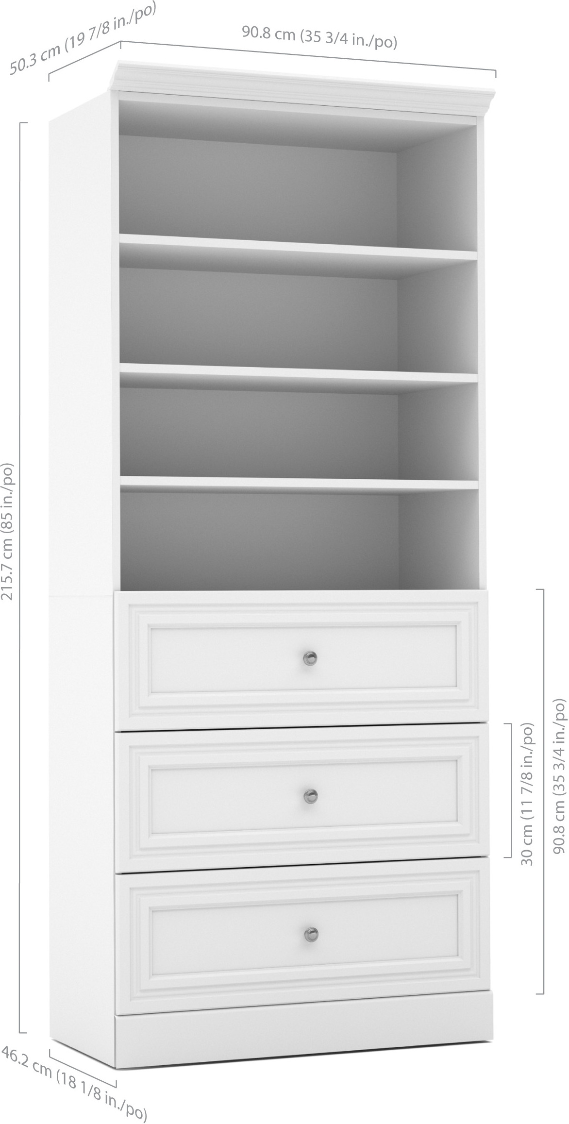 Versatile White 36" Storage Unit by Bestar | 1StopBedrooms