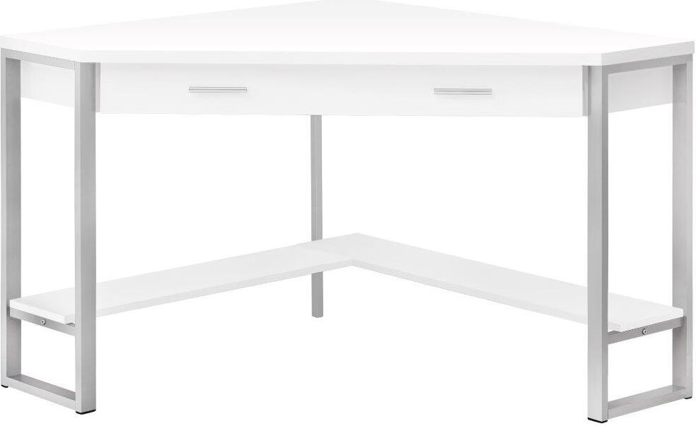 Monarch Specialties 42 in. White Corner Silver Metal Computer Desk