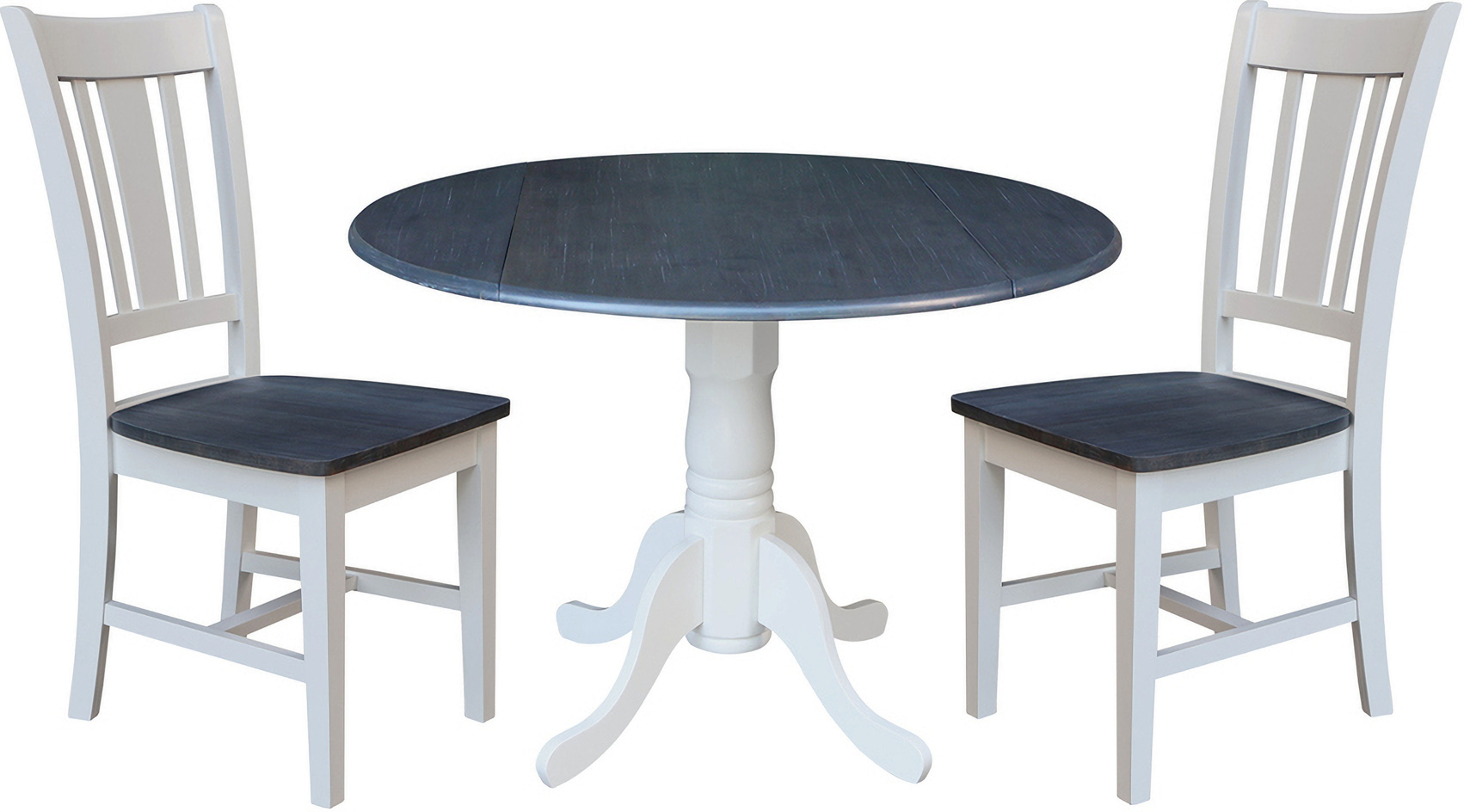 42 Inch Dual Drop Leaf Table with 2 San Remo Chairs In White and ...