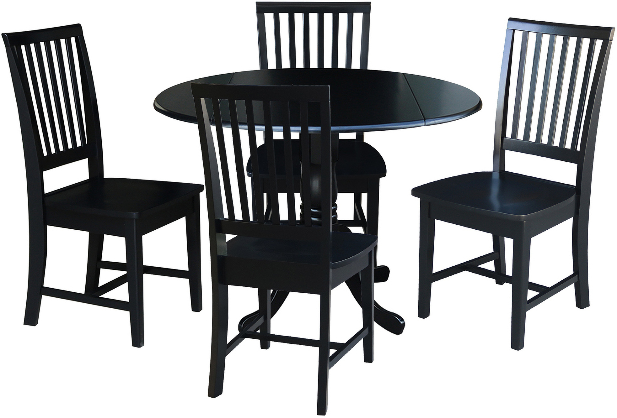 42 Inch Dual Drop Leaf Table with 4 Mission Chairs In Black by ...