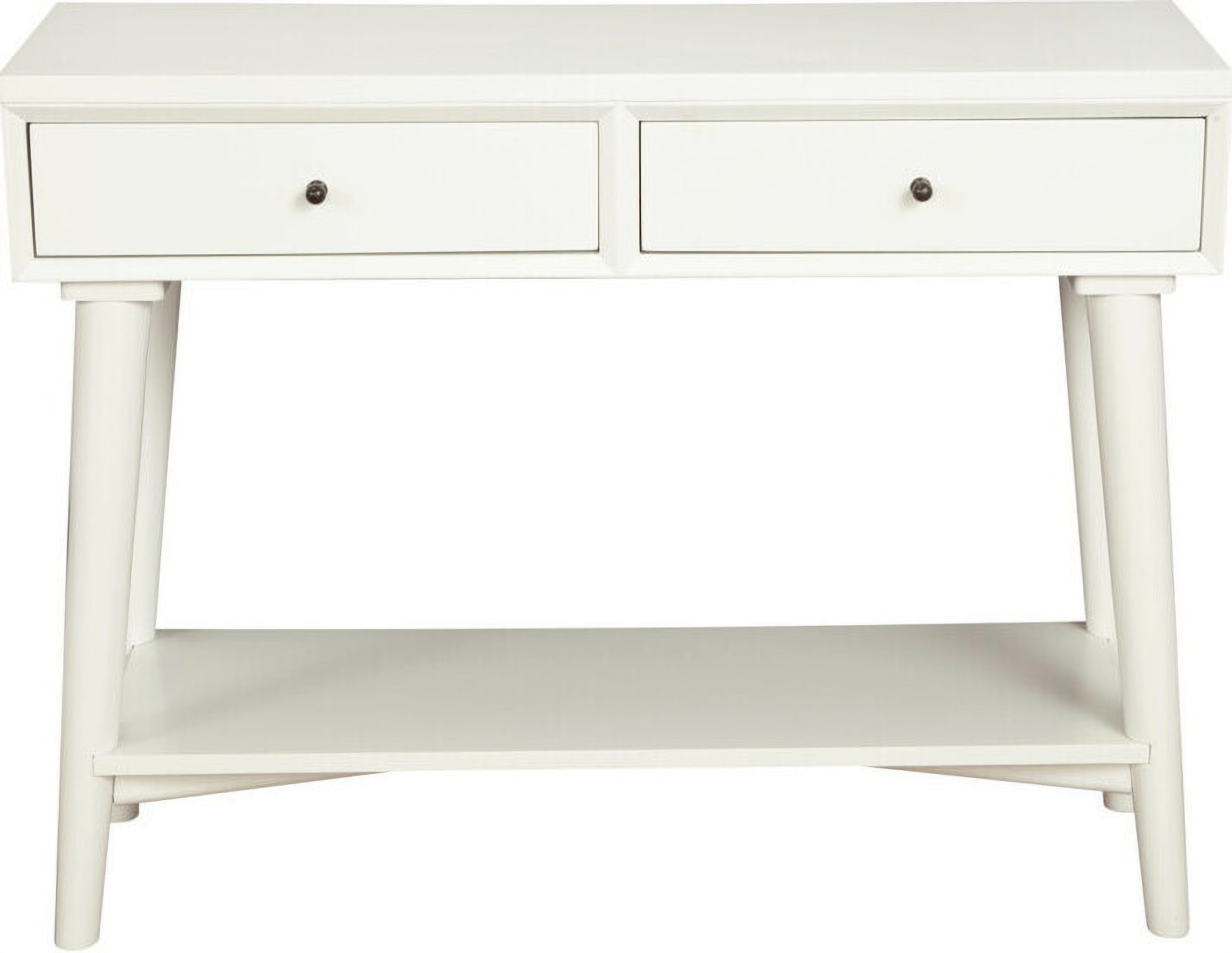 42 Inch Solid Wood Console Table with Shelves and Drawers In White by ...