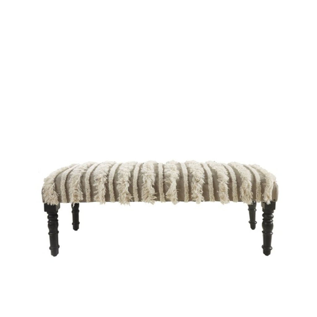 47 Inch Textural Boho Stripe Black Leg Upholstered Bench In Cream by ...