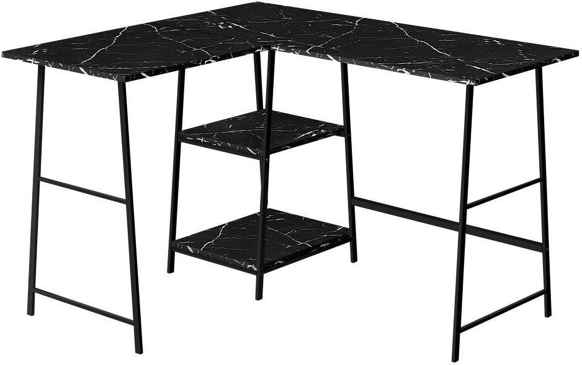 48 Inch Black Marble And Black Metal Corner Compter Desk by Monarch ...