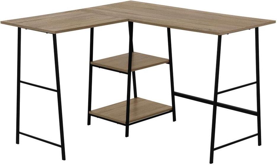 48 Inch Dark Taupe Top And Black Metal Corner Computer Desk by Monarch ...