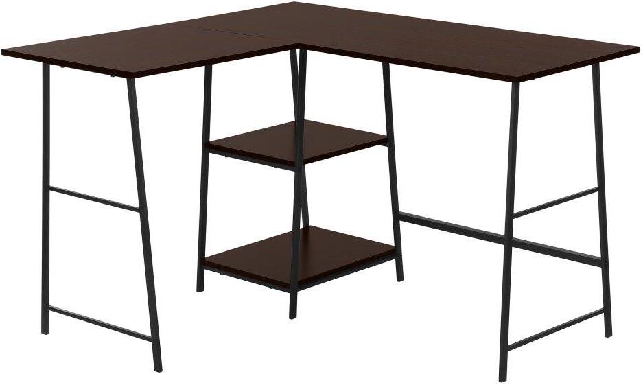 48 Inch Espresso Top And Black Metal Corner Compter Desk by Monarch ...