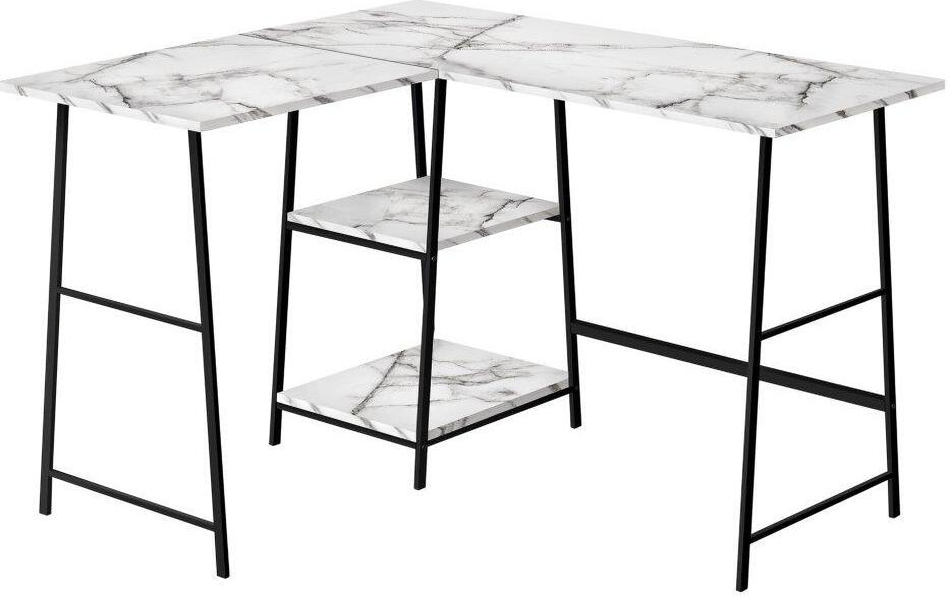 48 Inch White Marble And Black Metal Corner Compter Desk by Monarch ...