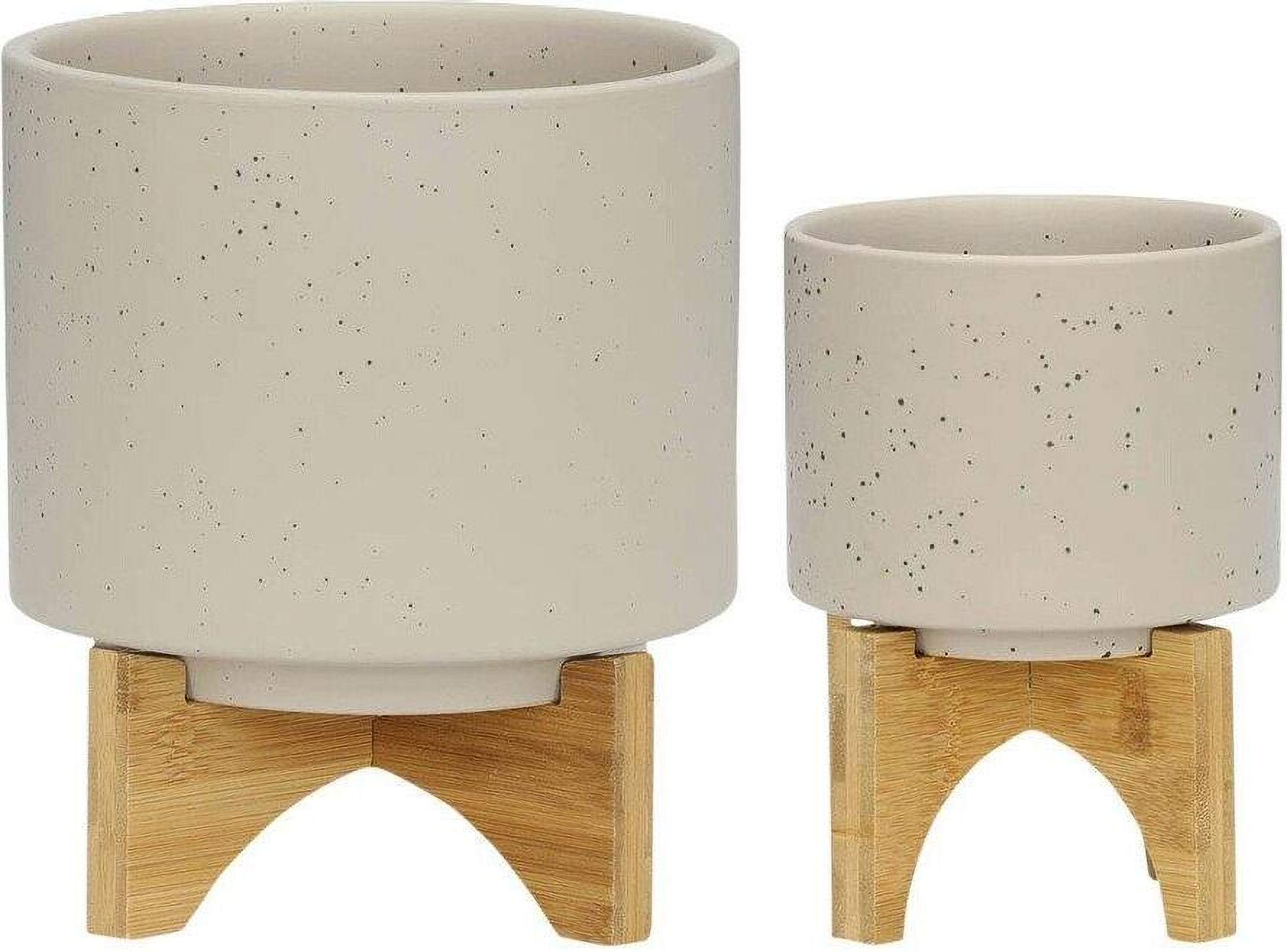 5/8 Inch Planter With Wood Stand Set of 2 In Matte Beige by Sagebrook ...
