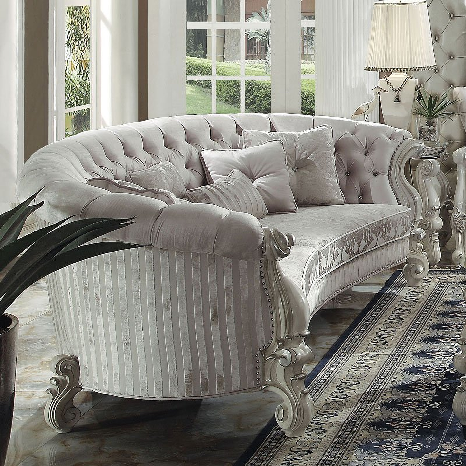 Versailles Crescent Sofa (Ivory Velvet) by ACME | 1StopBedrooms