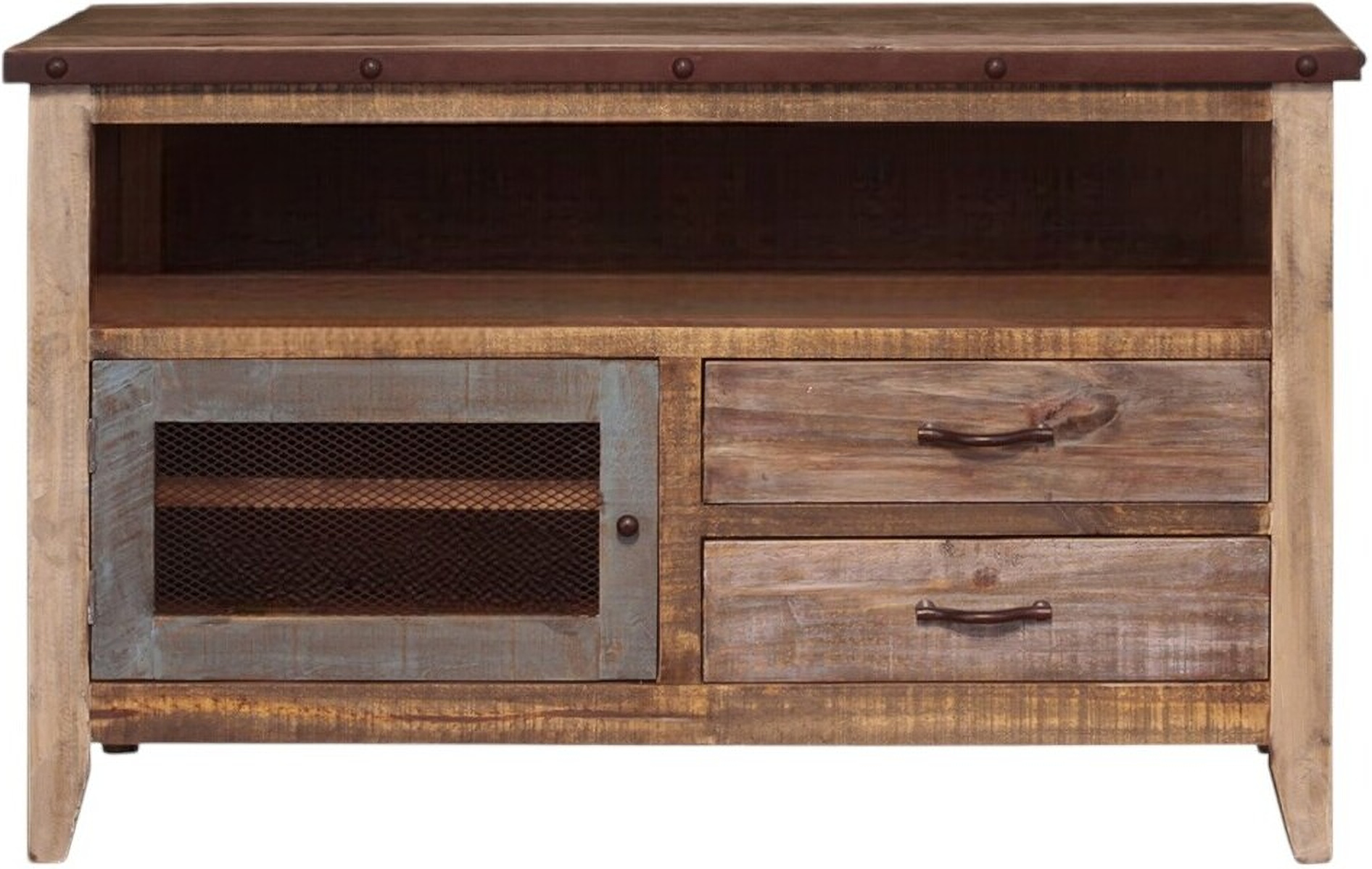53 Inch Solid Wood Cabinet Enclosed Storage Distressed TV Stand In ...