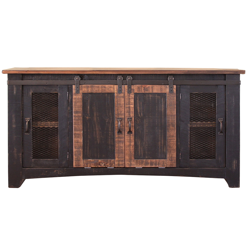 60 Inch Solid Wood Cabinet Enclosed Storage Distressed TV Stand In ...