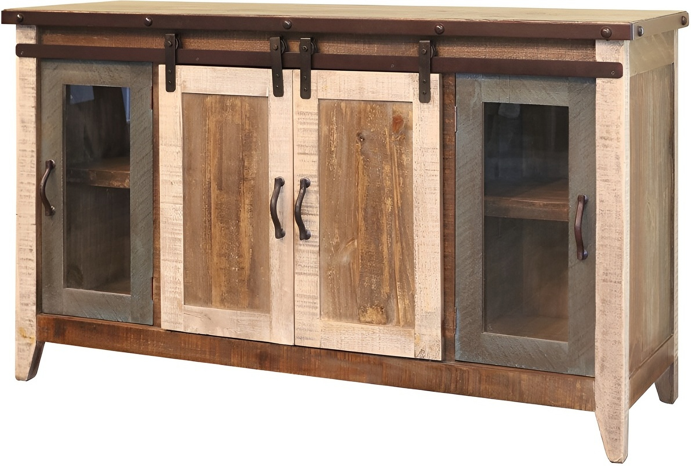 60 Inch Solid Wood Cabinet Enclosed Storage Distressed TV Stand In ...
