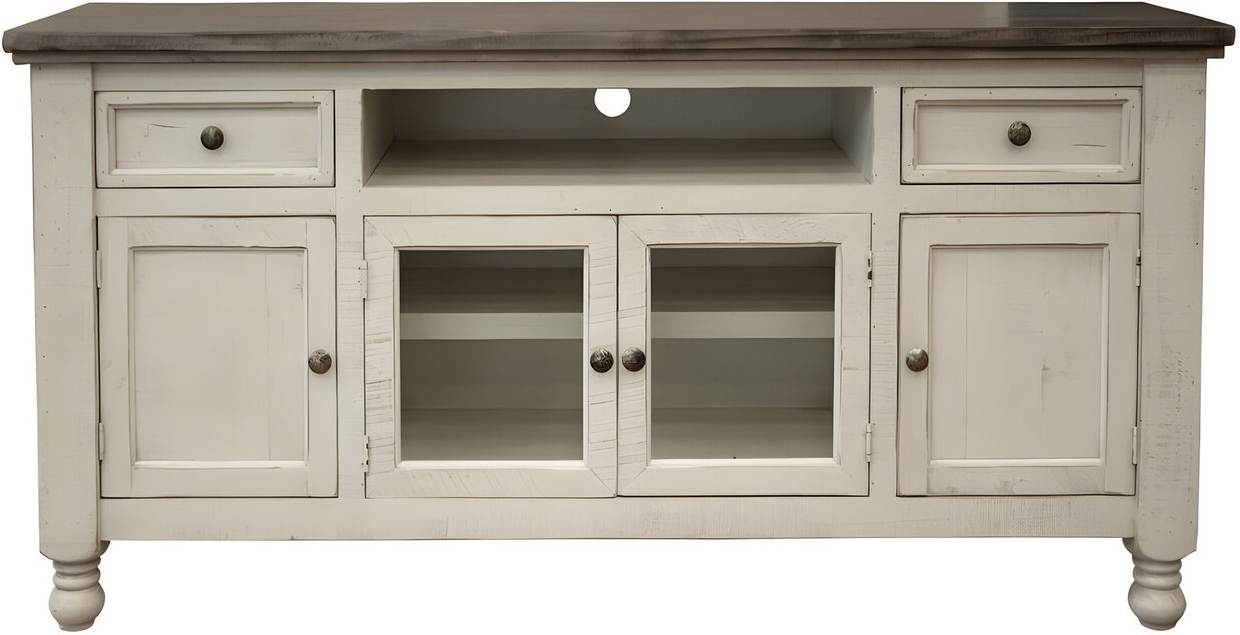 60 Inch Solid Wood Open shelving Distressed TV Stand In Ivory by ...