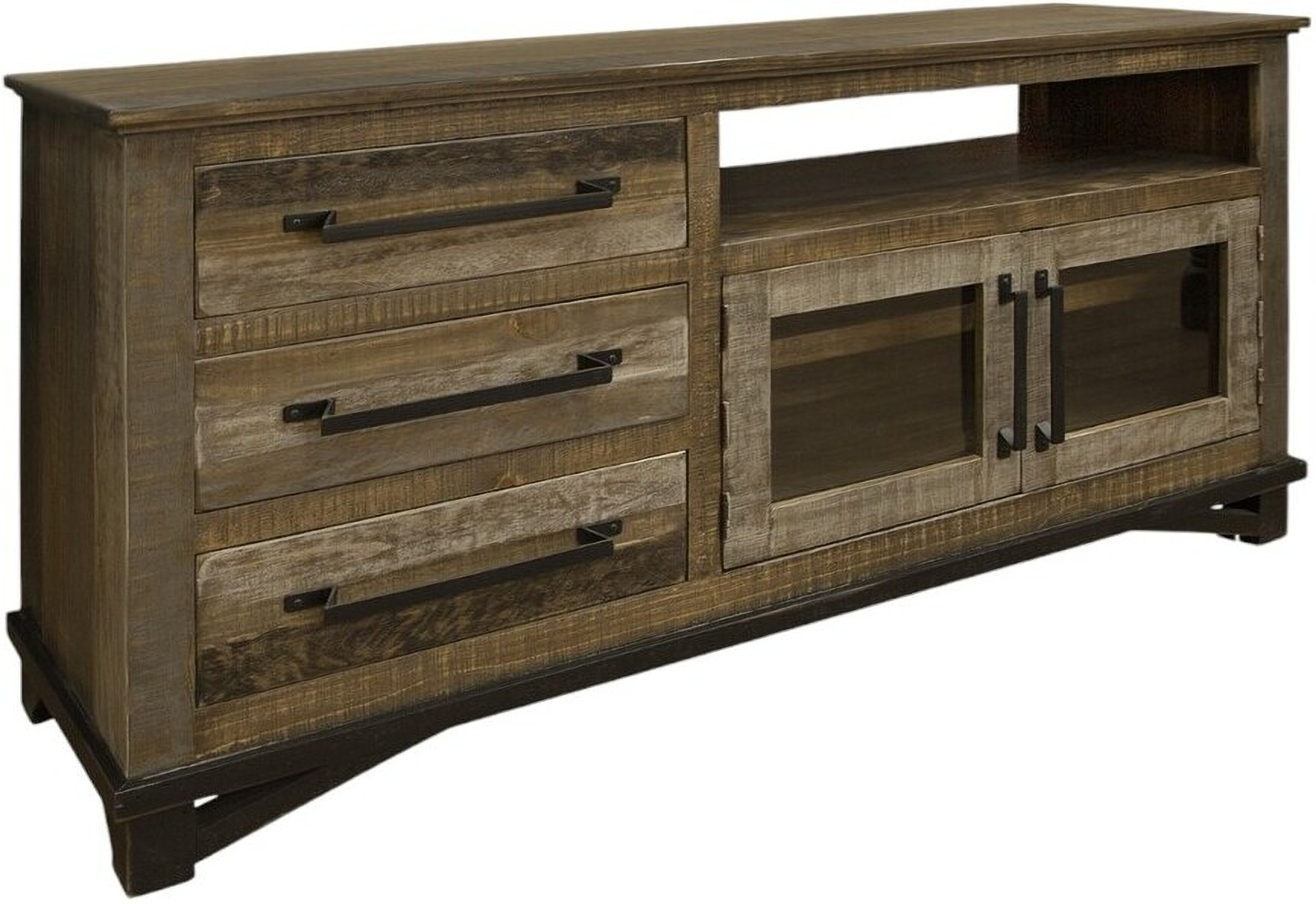 61 Inch Solid Wood Cabinet Enclosed Storage Distressed TV Stand In ...