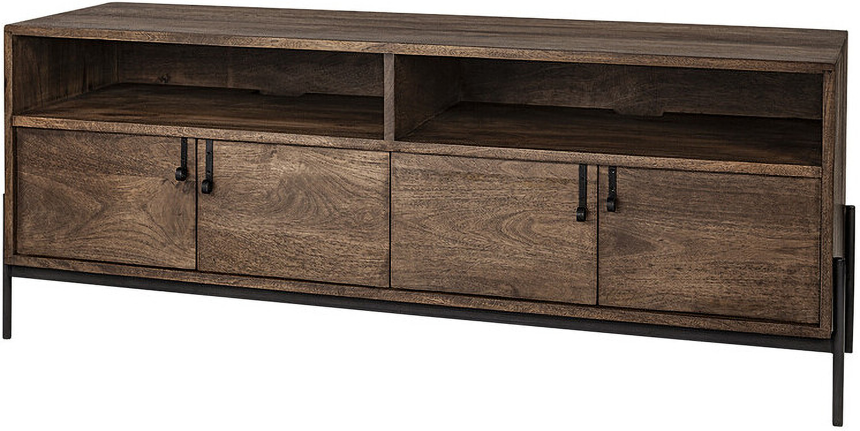 62 Inch Solid Wood Cabinet Enclosed Storage TV Stand In Black and Brown ...