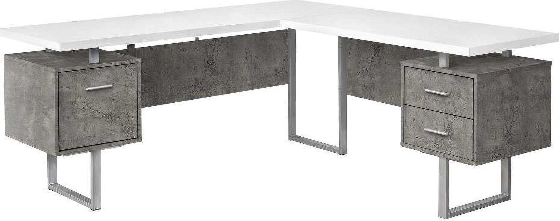 Monarch Specialties L Shaped Computer Desk White concrete