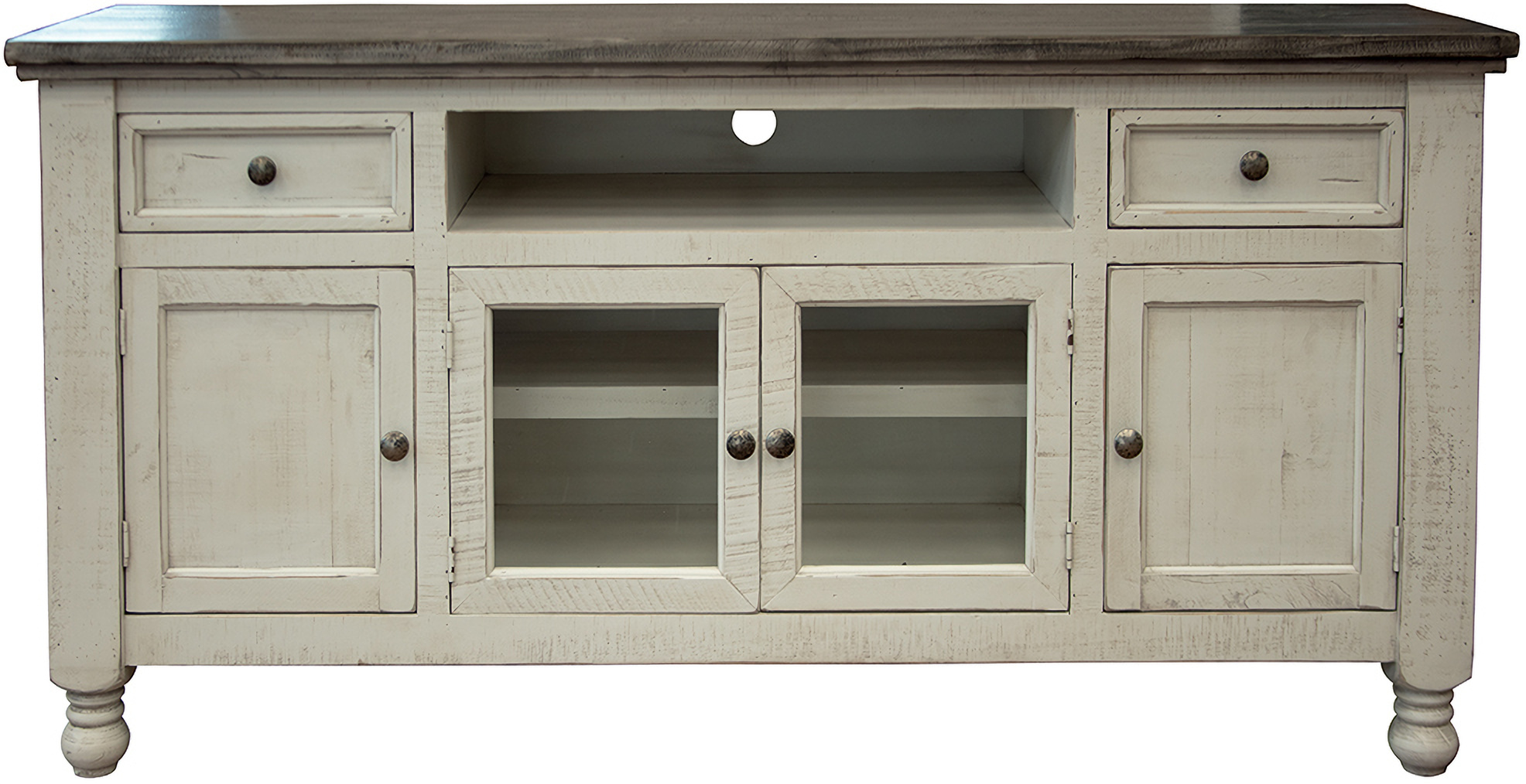 70 Inch Solid Wood Enclosed Storage Distressed TV Stand In Ivory by ...