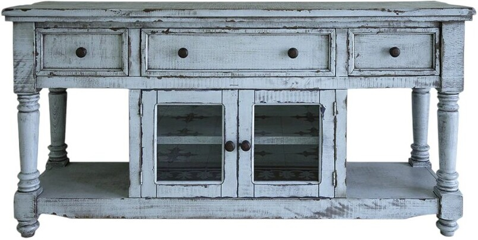 70 Inch Solid Wood Open shelving Distressed TV Stand In Blue by ...