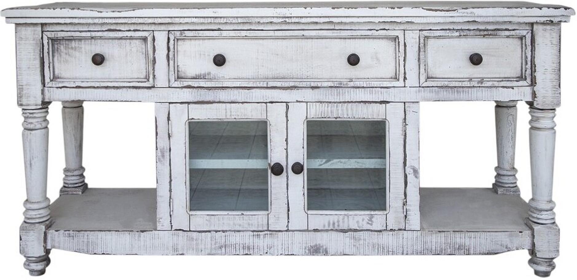 70 Inch Solid Wood Open shelving Distressed TV Stand In White by ...