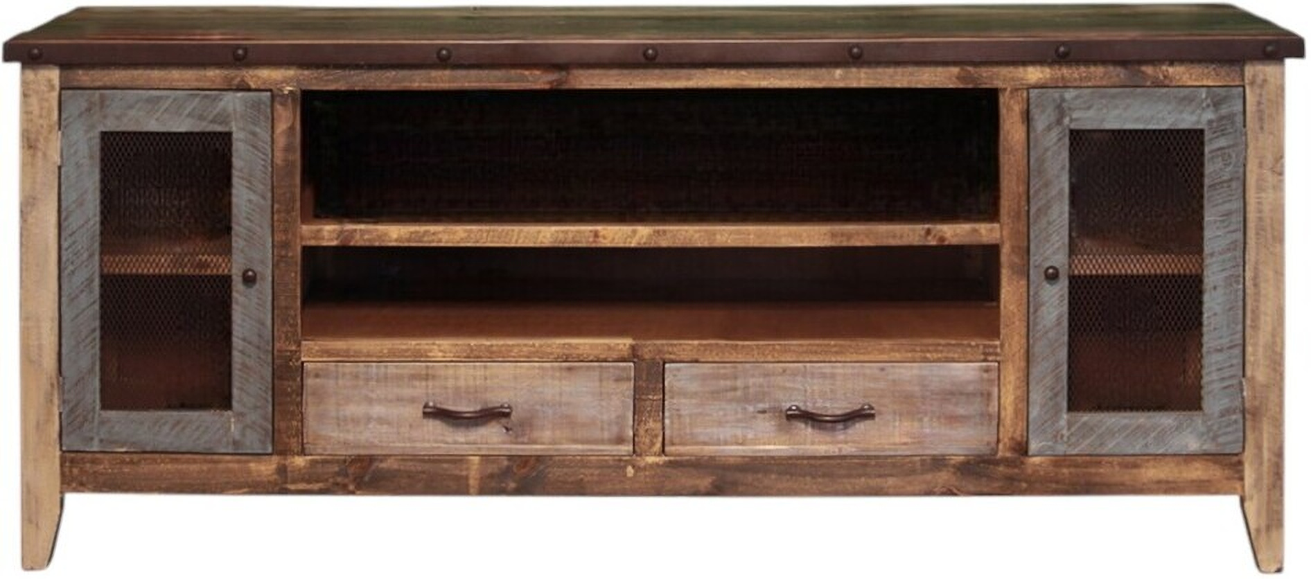 76 Inch Solid Wood Cabinet Enclosed Storage Distressed TV Stand In ...