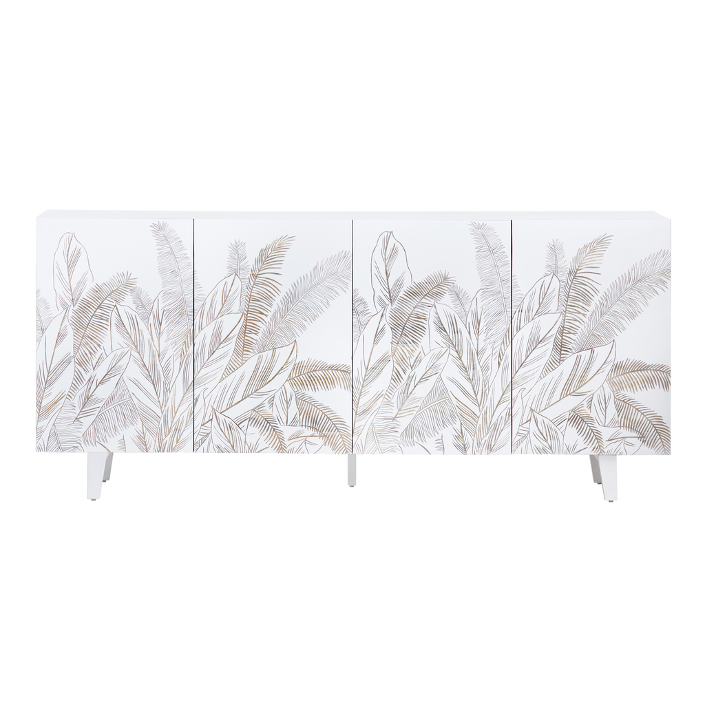 79 Inch Solid Wood 4-Door Media Credenza/Sideboard In White and Brown ...