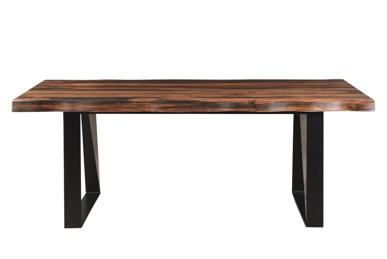 80 Inch Solid Wood and Metal Sled Base Dining Table In Dark Brown and ...
