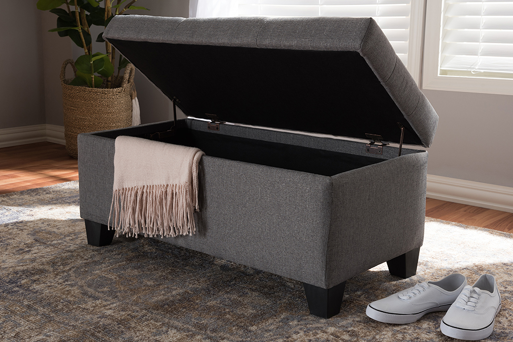 Baxton Studio Michaela Modern And Contemporary Grey Fabric Upholstered Storage Ottoman 1StopBedrooms