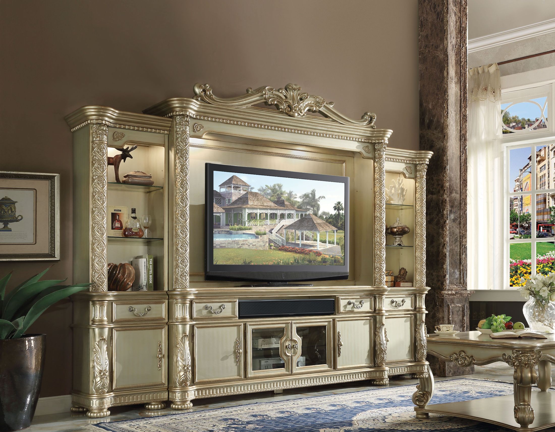 Vendome Ii Gold Patina and Bone Entertainment Center by ACME ...